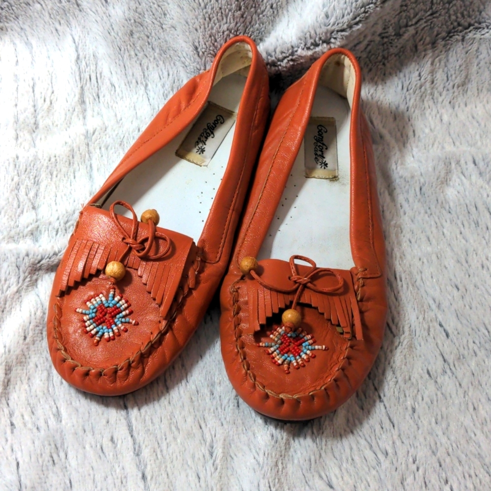Orange Comfort Case Moccasins Native Design Beaded Br… - Gem
